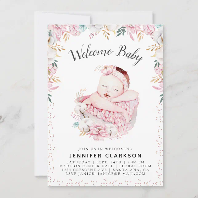 Newborn Floral Welcome Baby Invitation | Zazzle