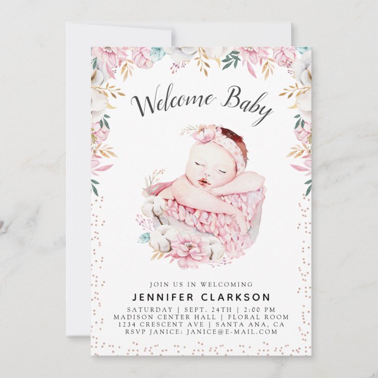 Newborn Floral Welcome Baby Invitation | Zazzle