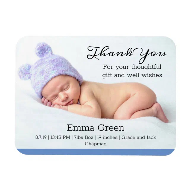 Newborn Modern Baby Photo Thank You Magnet | Zazzle