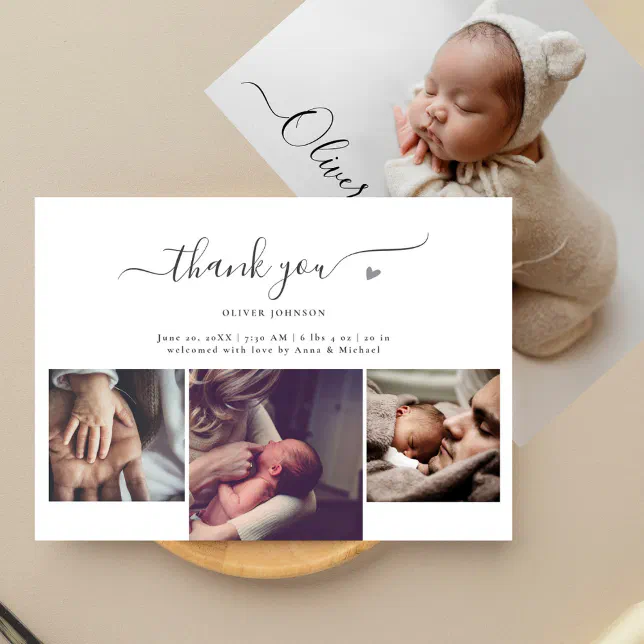 Newborn Photo Collage Birth Announcement Thank You | Zazzle