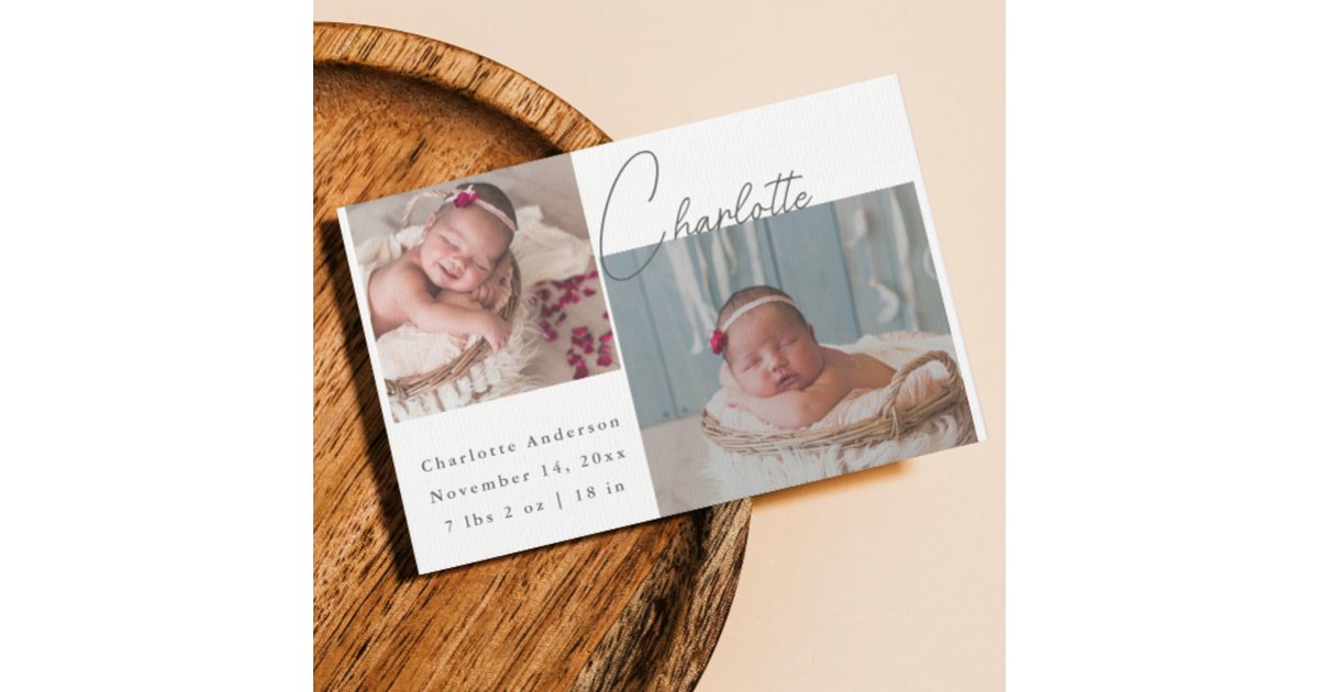 Newborn Photo collage Elegant Calligraphy Birth Announcement | Zazzle