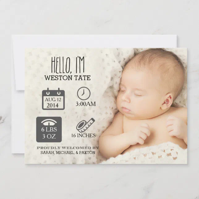 Newborn Stats Birth Announcement | Zazzle