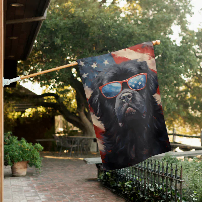 Newfoundland dog 4th of July Independence day House Flag | Zazzle