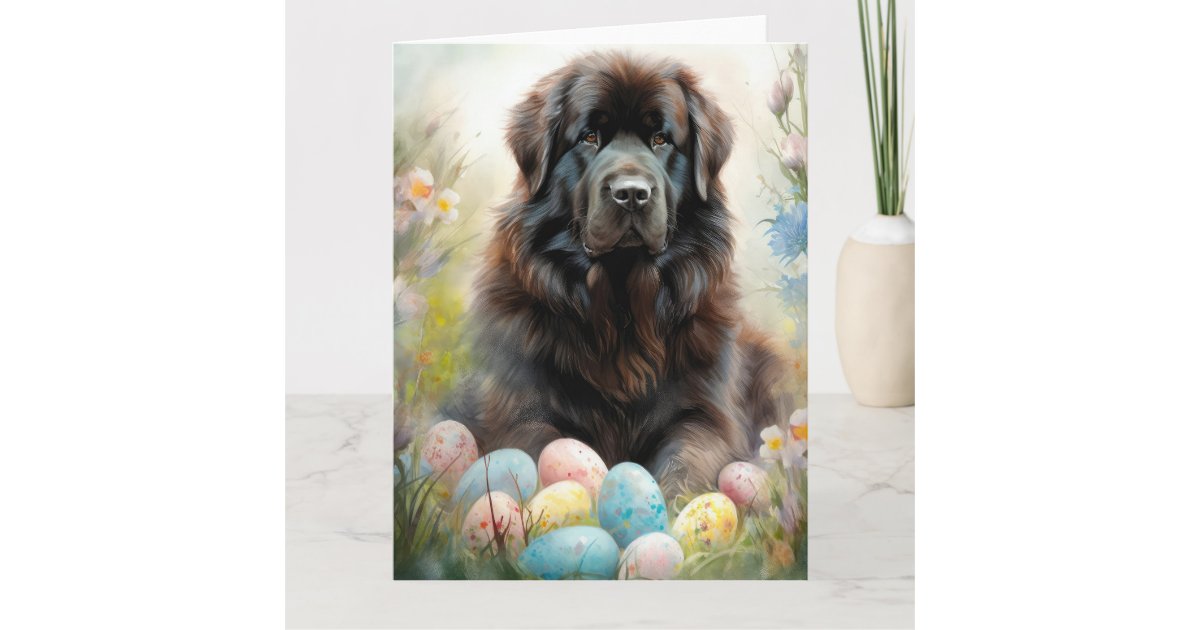 Newfoundland Dog with Easter Eggs Holiday Card | Zazzle