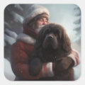 Newfoundland With Santa Claus Festive Christmas Square Sticker | Zazzle