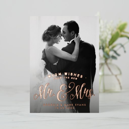 Newlywed Christmas Mr and Mrs warm wishes Foil Holiday Card | Zazzle