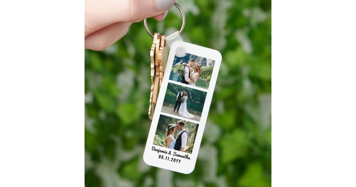Newlywed Couple Personalized Photo Booth Strip Keychain | Zazzle