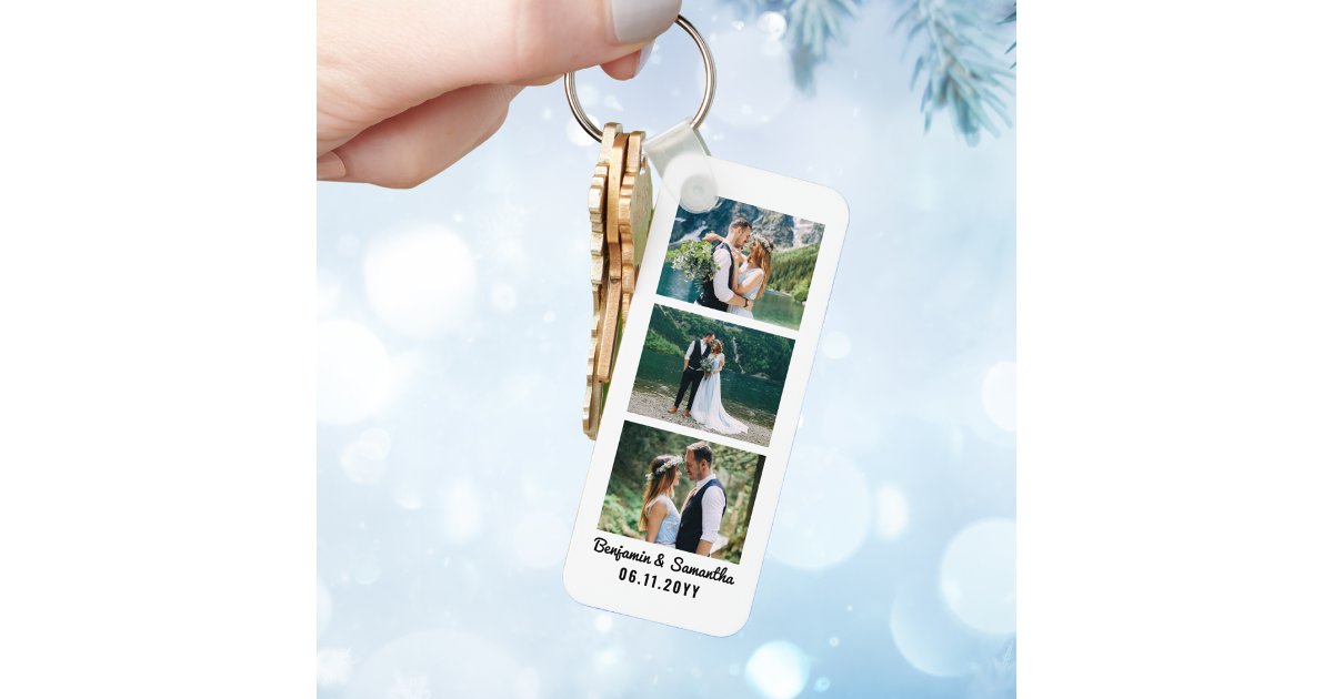 Newlywed Couple Personalized Photo Booth Strip Keychain | Zazzle