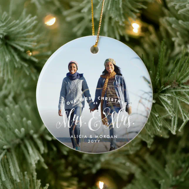 Newlywed first Christmas Mrs and Mrs elegant Ceramic Ornament | Zazzle