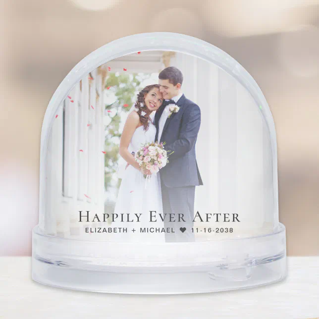 Newlywed Happily Ever After Photo Snow Globe | Zazzle