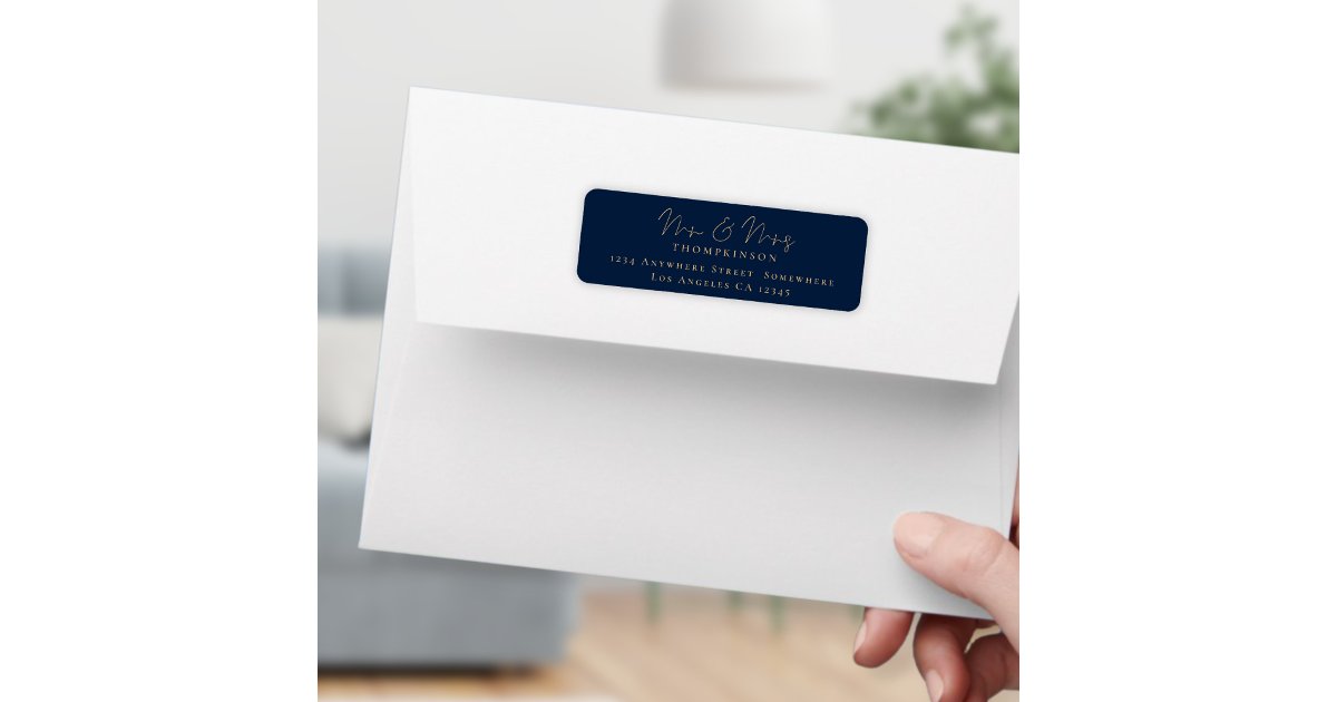 Newlywed Mr Mrs Gold Navy Return Name Address Label | Zazzle