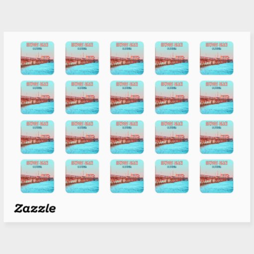 Newport Beach California Balboa Pier Vintage Square Sticker | Zazzle