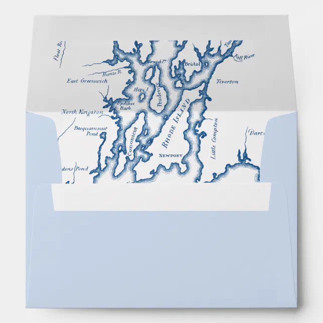 Newport Rhode Island Map Light Blue Wedding Envelope | Zazzle