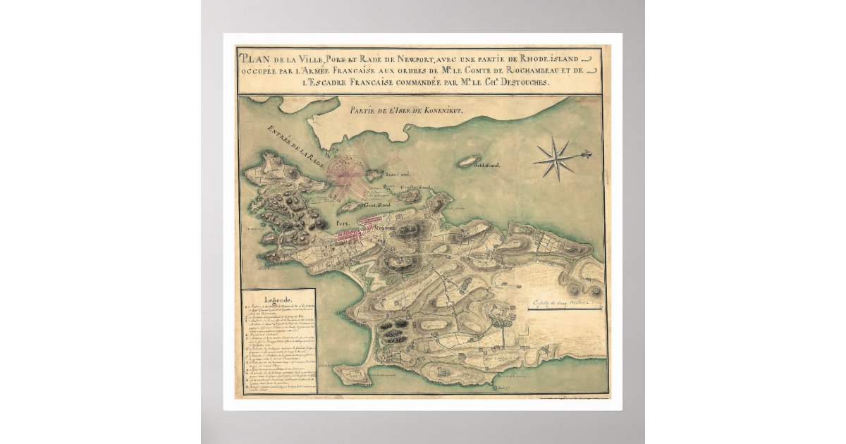 Newport, RI Revolutionary Map 1780 Poster | Zazzle