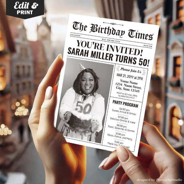 Newspaper 50th Birthday Party Invitation & Program | Zazzle