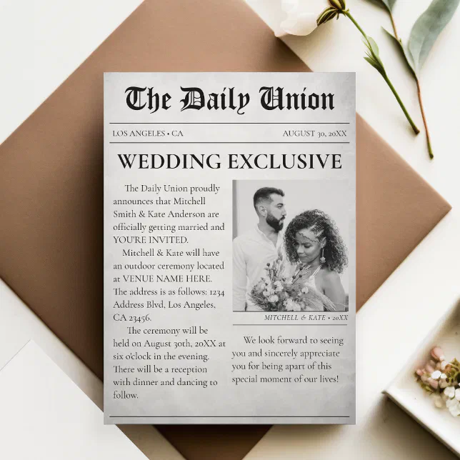 Newspaper Article Wedding Invitation | Zazzle