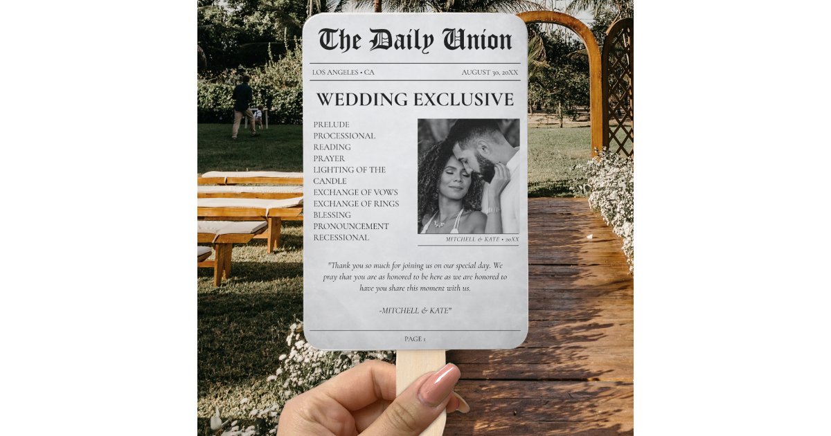 Newspaper Article Wedding Program Hand Fan | Zazzle
