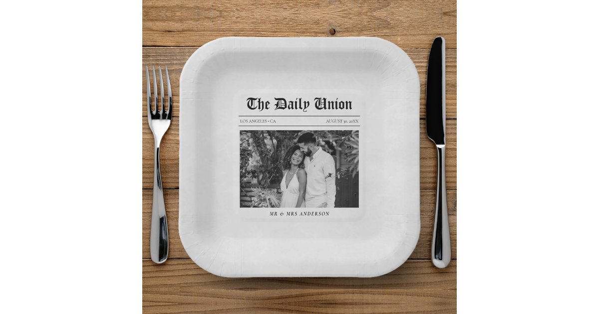 Newspaper Article Wedding Reception Paper Plates | Zazzle