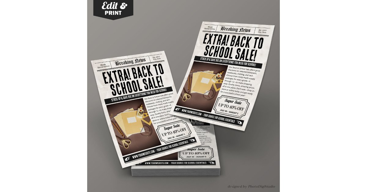 Newspaper Back to Sale Flyer, Retro Custom Retail Flyer | Zazzle