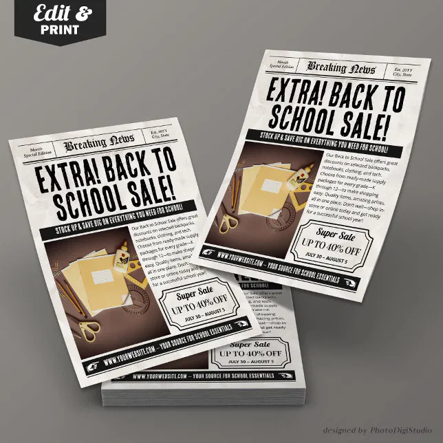 Newspaper Back to Sale Flyer, Retro Custom Retail Flyer | Zazzle
