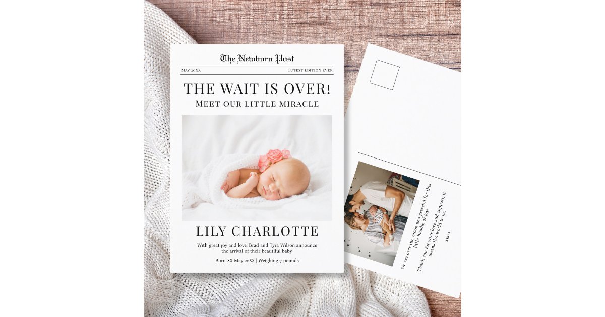 Newspaper Birth Announcement Postcard | Zazzle