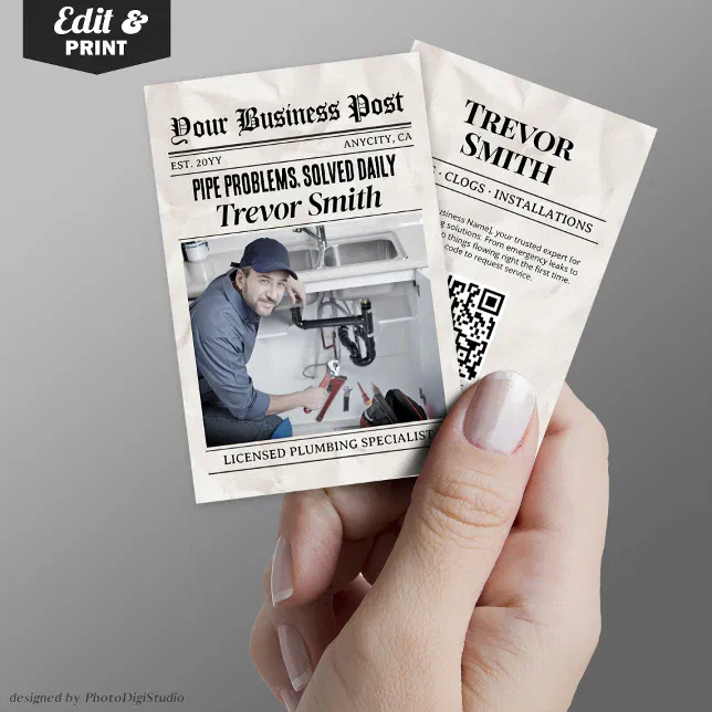 Newspaper Business Card, Plumber Plumbing Pro Calling Card | Zazzle