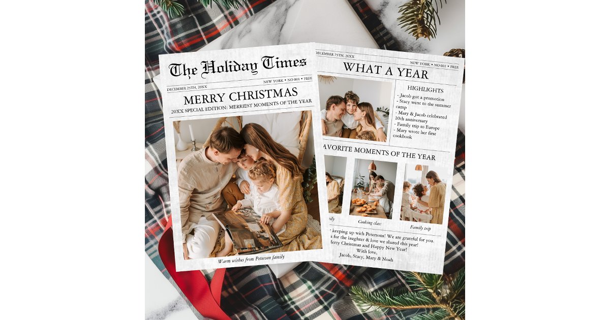 Newspaper Christmas Newsletter Photo Collage Holiday Card | Zazzle