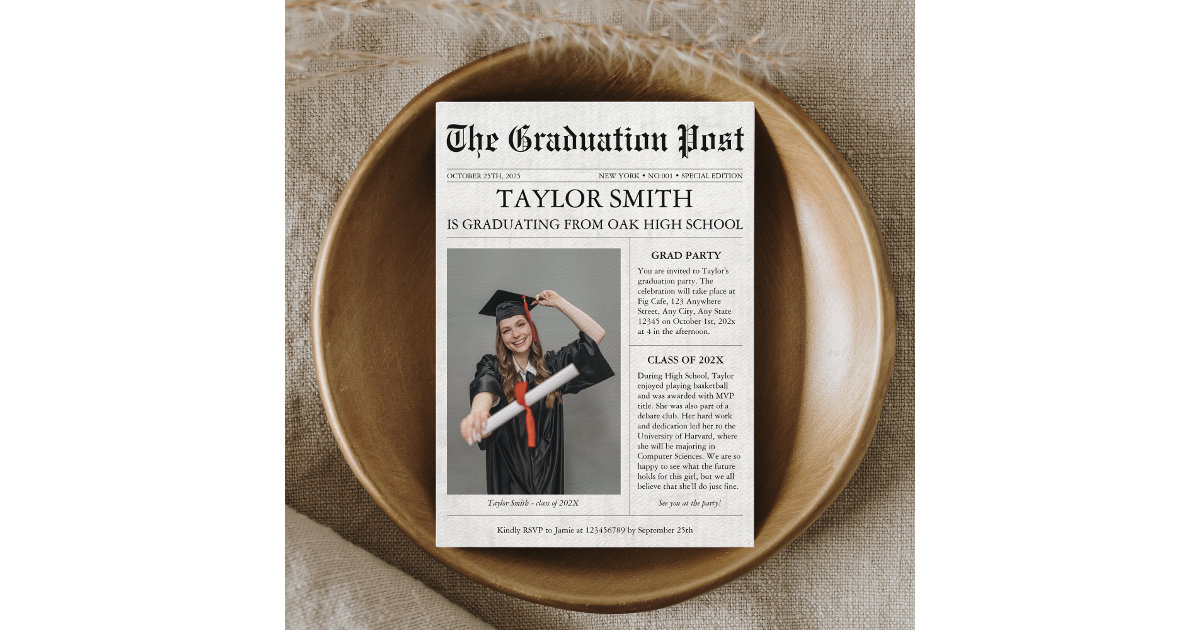 Newspaper Graduation Announcement Party Photo | Zazzle