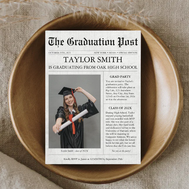 Newspaper Graduation Announcement Party Photo | Zazzle