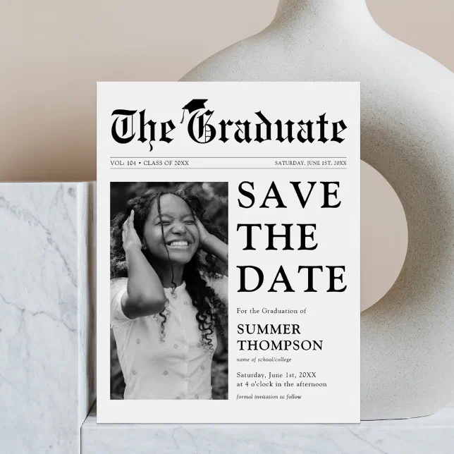 Newspaper Graduation Save The Date Announcement | Zazzle