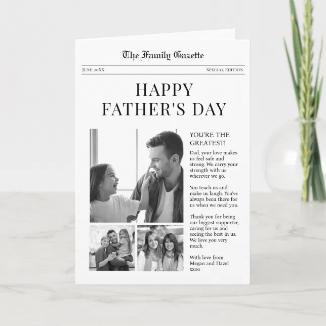 Newspaper Happy Fathers Day greeting card | Zazzle