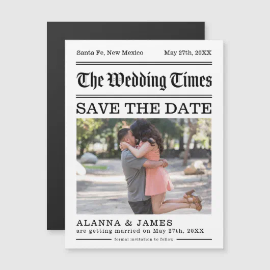 Newspaper Headline Photo Save the Date Magnet | Zazzle