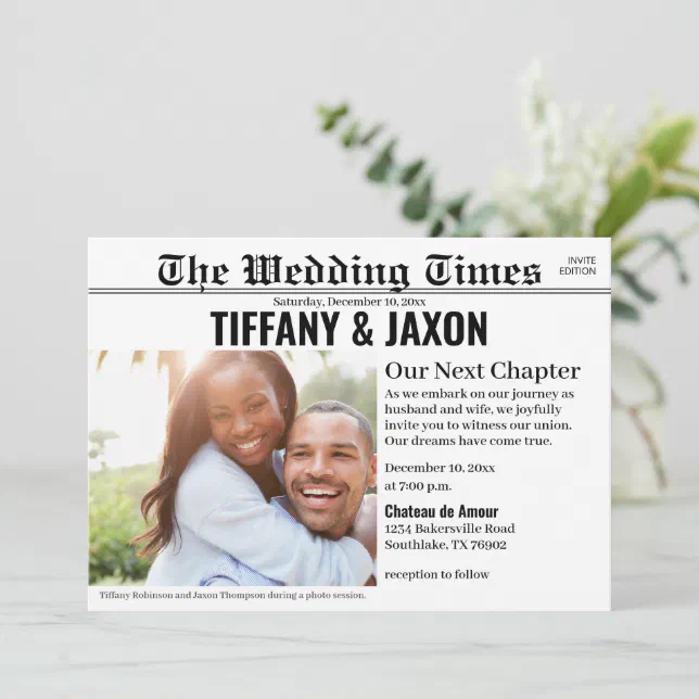 Newspaper Horizontal Wedding Invitation | Zazzle