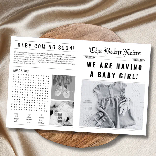 Newspaper It's A Girl Baby Gender Reveal Card | Zazzle