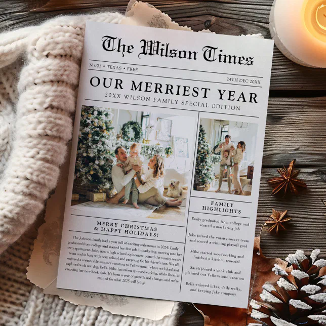 Newspaper Photo Unique Christmas Holiday Card | Zazzle