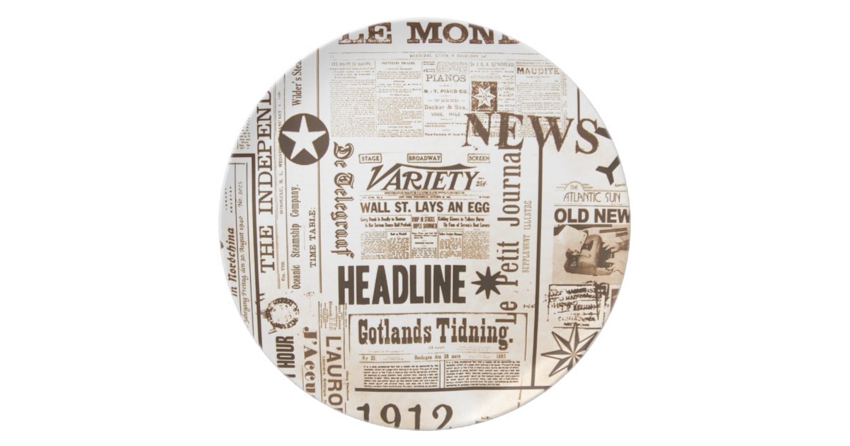 Newspaper Print Design Dinner Plate | Zazzle