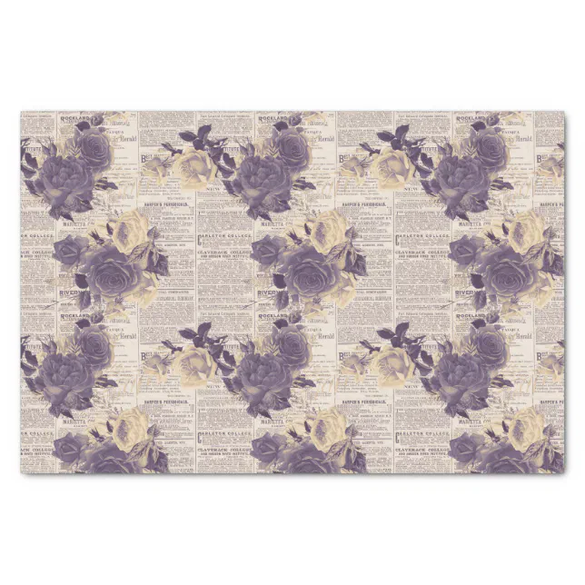 Newspaper Purple Floral Tissue Paper | Zazzle