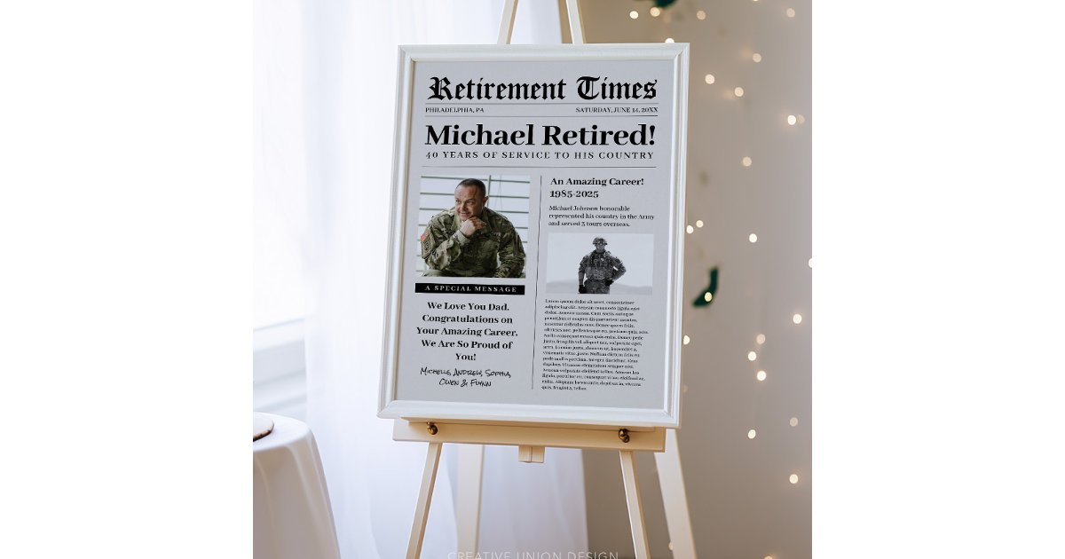 Newspaper Retirement Military Vet Foam Poster | Zazzle