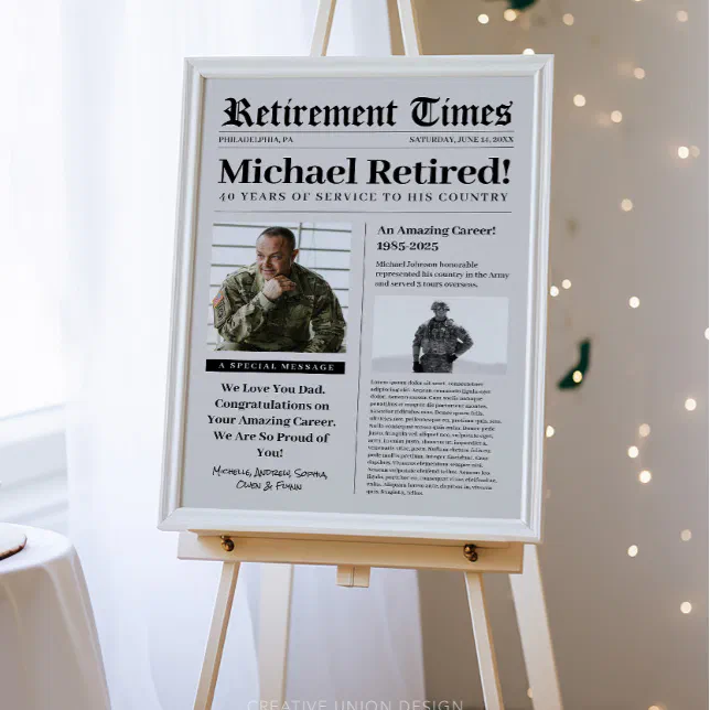 Newspaper Retirement Military Vet Foam Poster | Zazzle