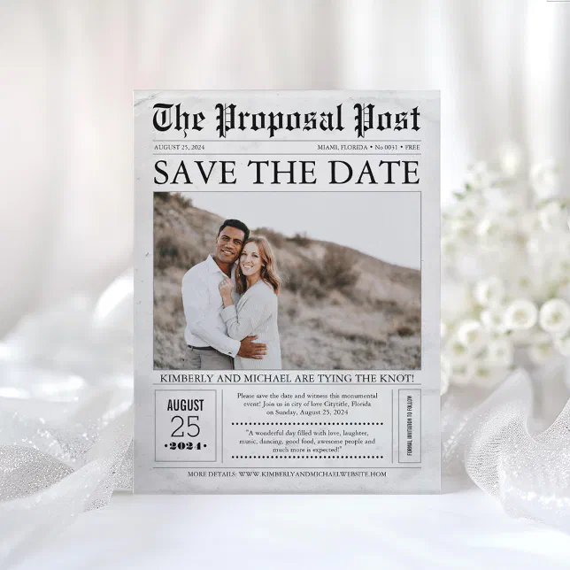 Newspaper Save the Date Photo Postcard | Zazzle