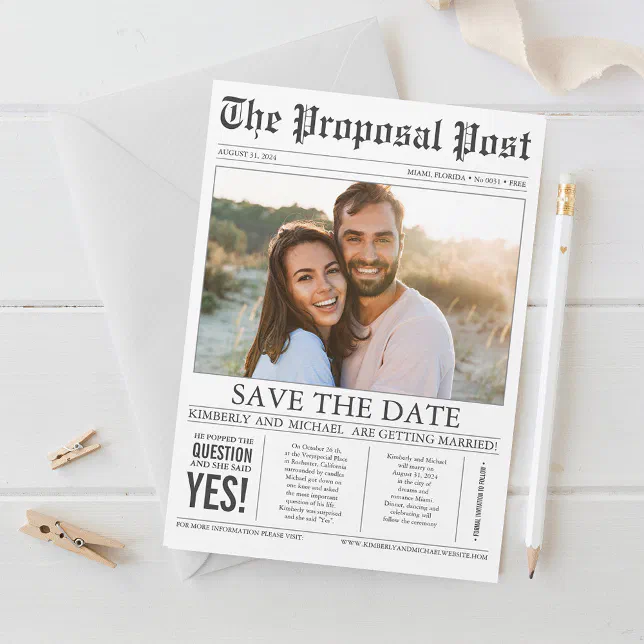 Newspaper Style Fun Save the Date Photo | Zazzle