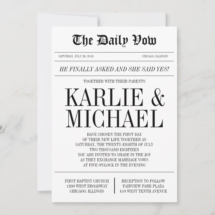 Newspaper Style Wedding Invitation | Zazzle