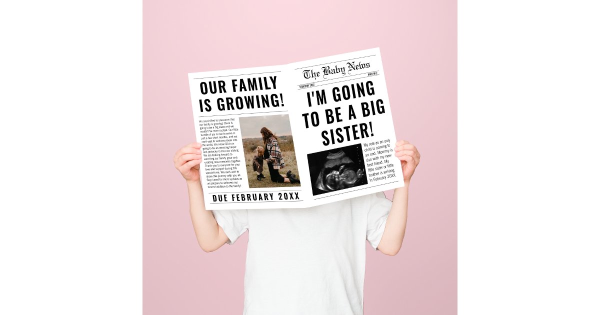 Newspaper Unique Big Sister Pregnancy Announcement | Zazzle