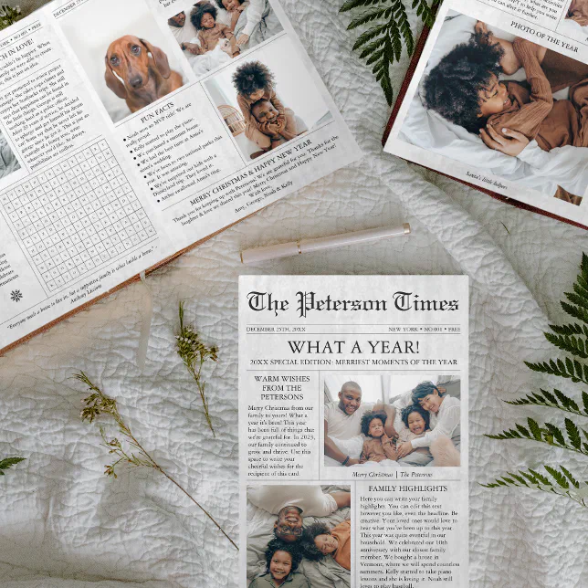 Newspaper Unique Christmas What a Year Multi Photo Tri-Fold Holiday ...