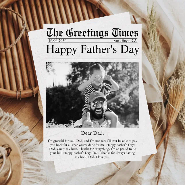 Newspaper Unique Fun Photo Happy Father's Day Car Card | Zazzle