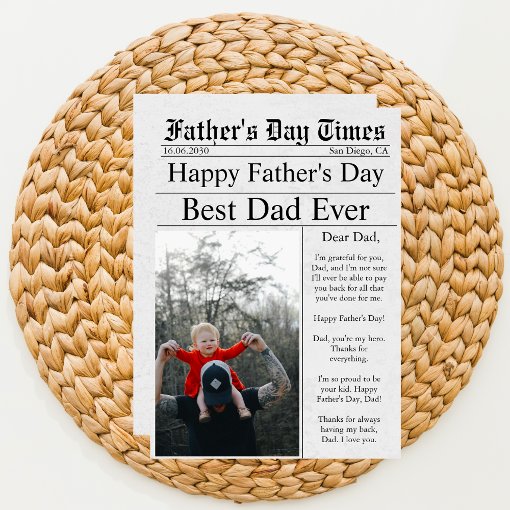 Newspaper Unique Fun Photo Happy Father's Day Card | Zazzle