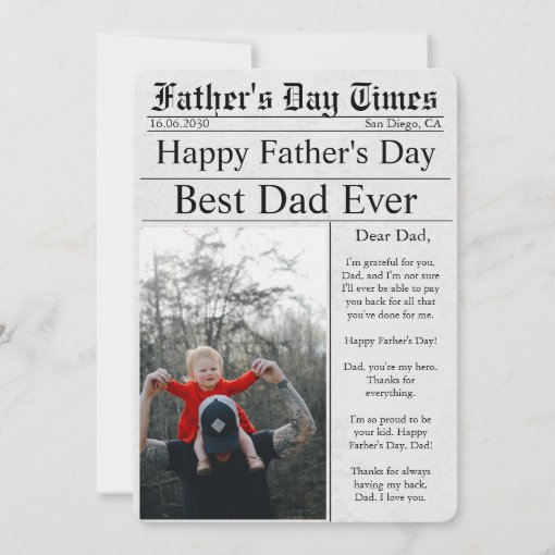 Newspaper Unique Fun Photo Happy Father's Day Card | Zazzle