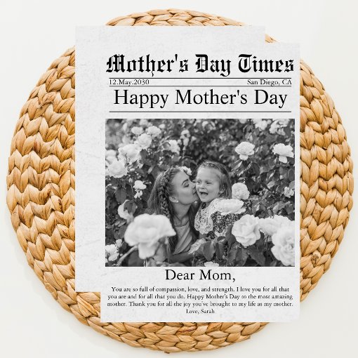 Newspaper Unique Fun Photo Happy Mother's Day Card | Zazzle