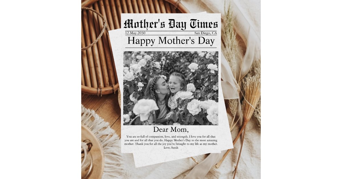Newspaper Unique Fun Photo Happy Mother's Day Card | Zazzle