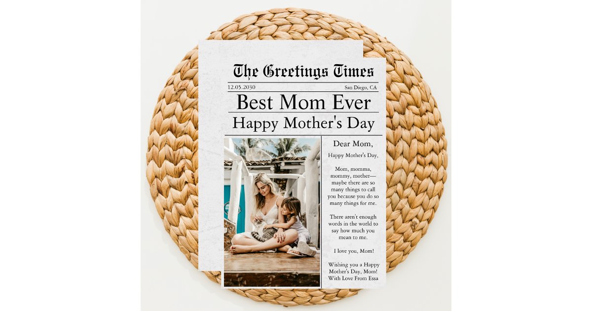 Newspaper Unique Fun Photo Happy Mother's Day Card | Zazzle
